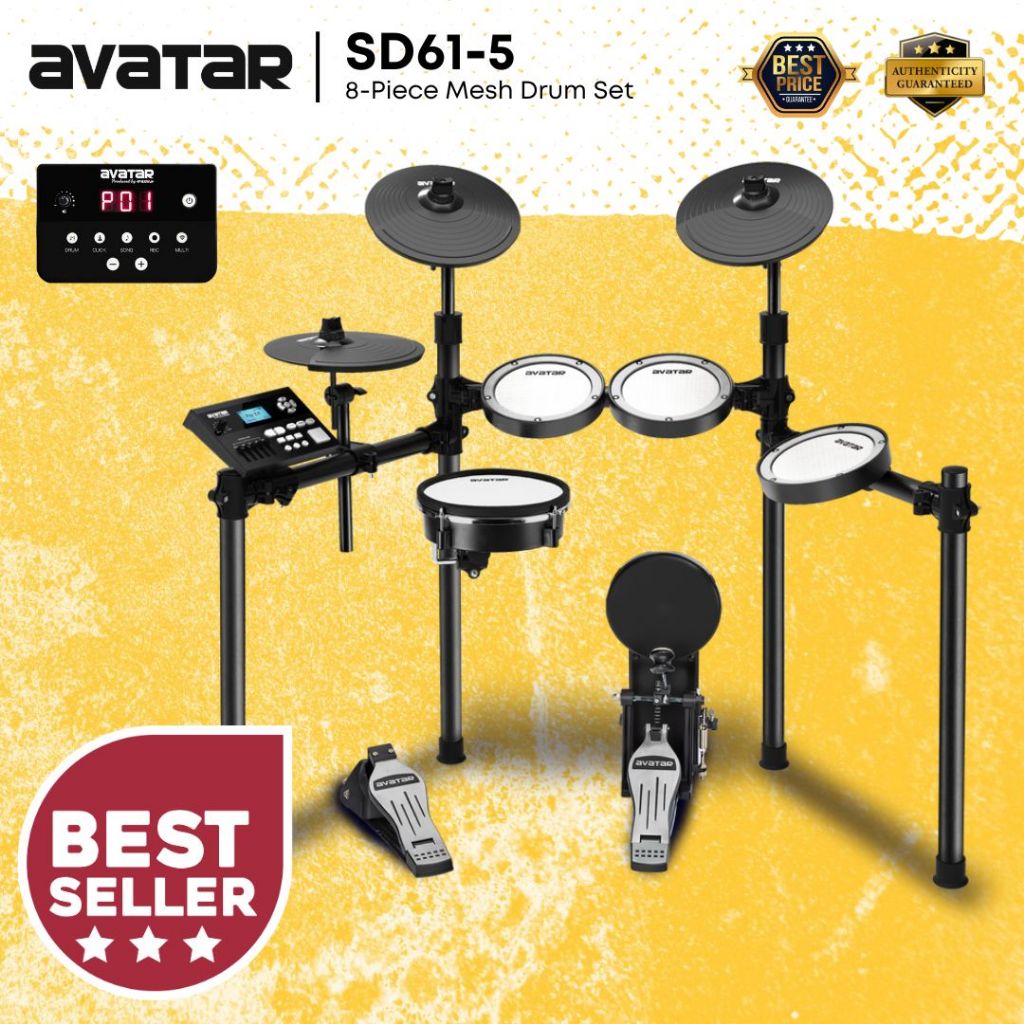Avatar SD61-5 8-Piece Mesh Kit Electric Drum Set (5PC Drum Pad, 3PC ...