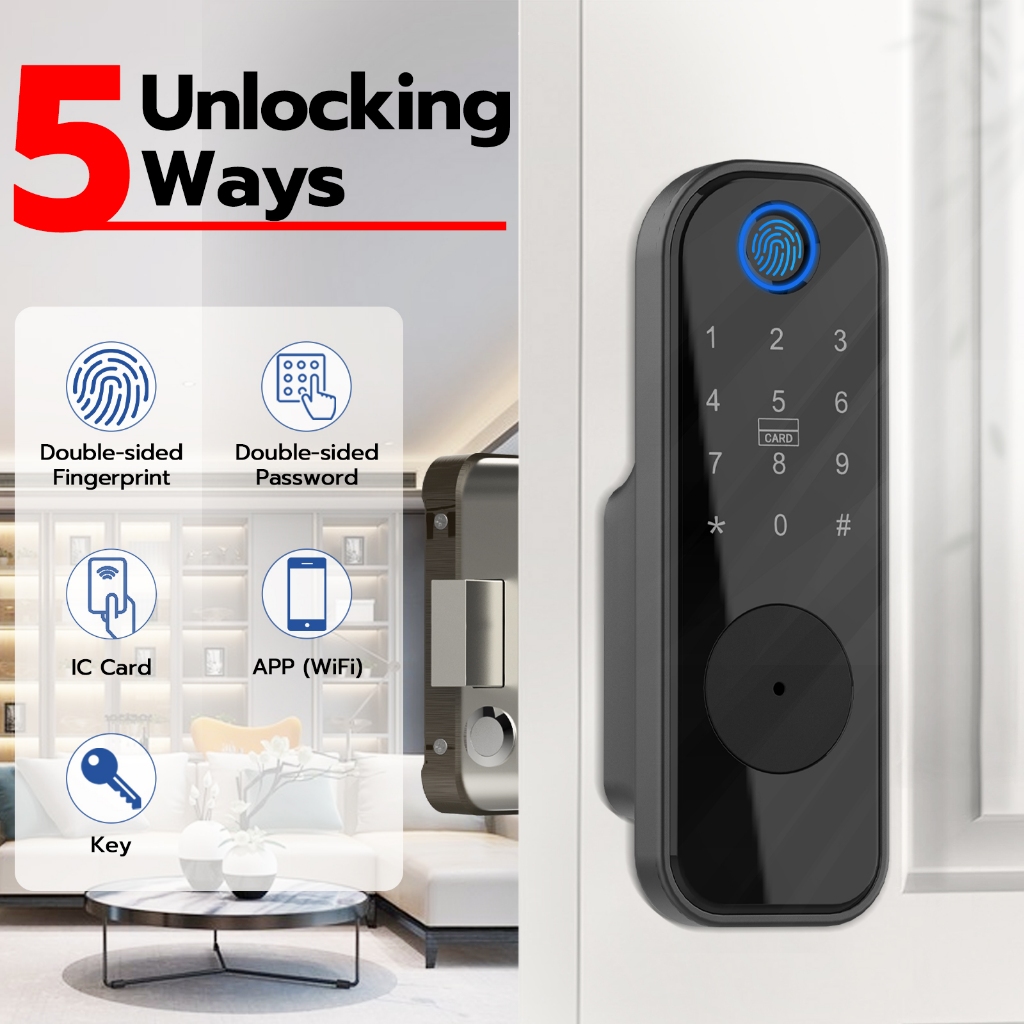 Smart Grill Door Lock Double-sided Password Fingerprint Door Lock Gate Electronic Password Lock ...