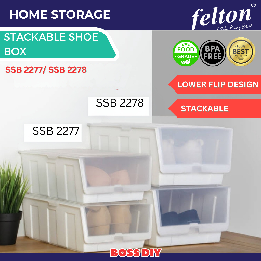 FELTON Stackable Shoe Storage Box Bekas Simpan Kasut SSB2277/ SSB2278 ...