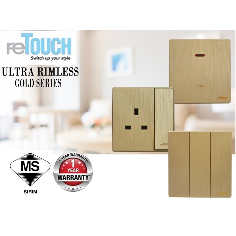 [SIRIM] Retouch Ultra Rimless Switch/ Socket Flat Pin / Universal (Gold ...