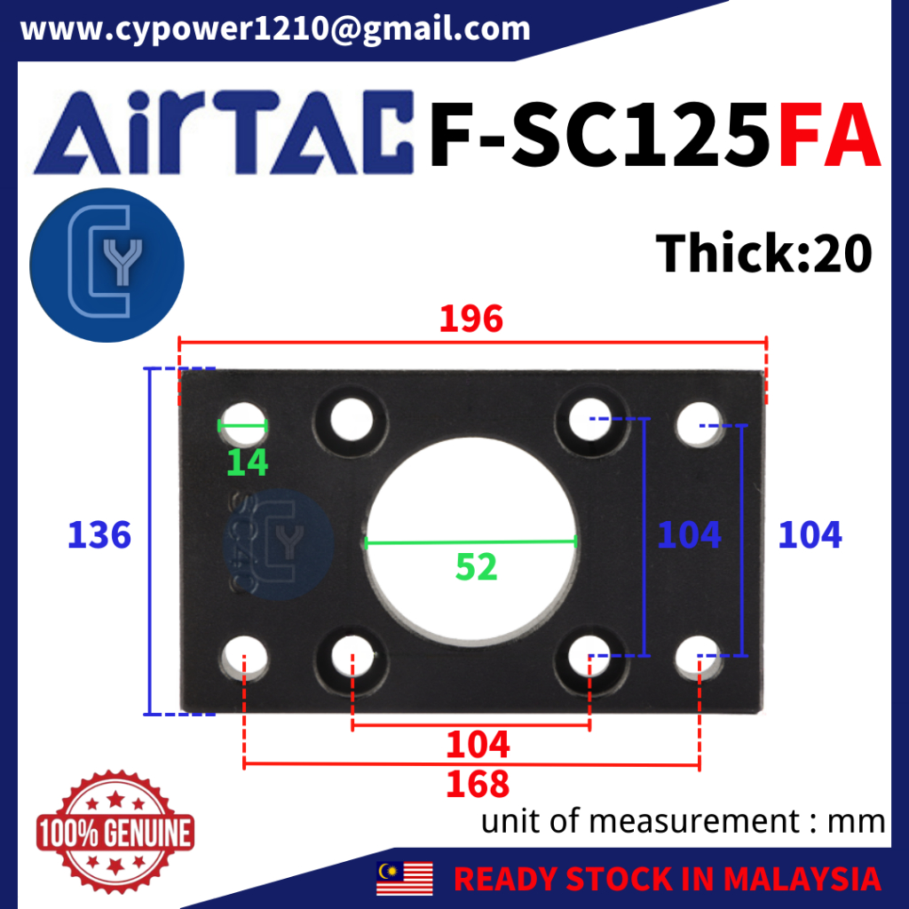 AirTAC SC/SAU Series Cylinder FA Mounting Pneumatic Air Cylinder Mounting Flat Mounting | Shopee ...