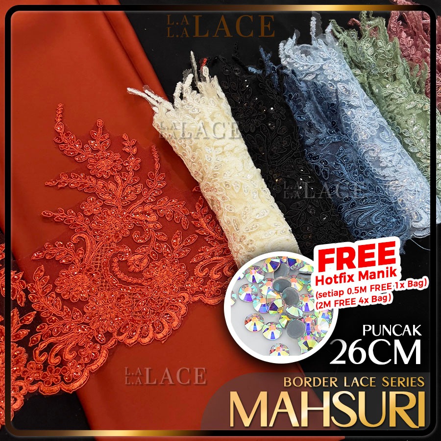 Border Lace Mahsuri 26CM [FREE MANIK EACH 0.5M] Renda Border Baju Lace ...