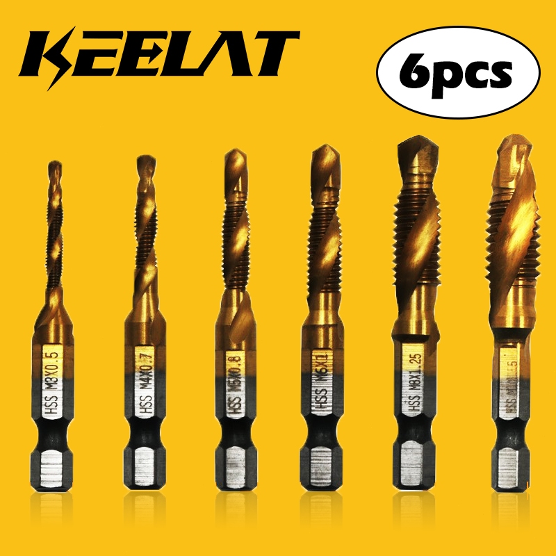 KEELAT 6Pcs M3-M10 Thread Taps HSS4341 1/4 Hex Shank Metric Combination ...