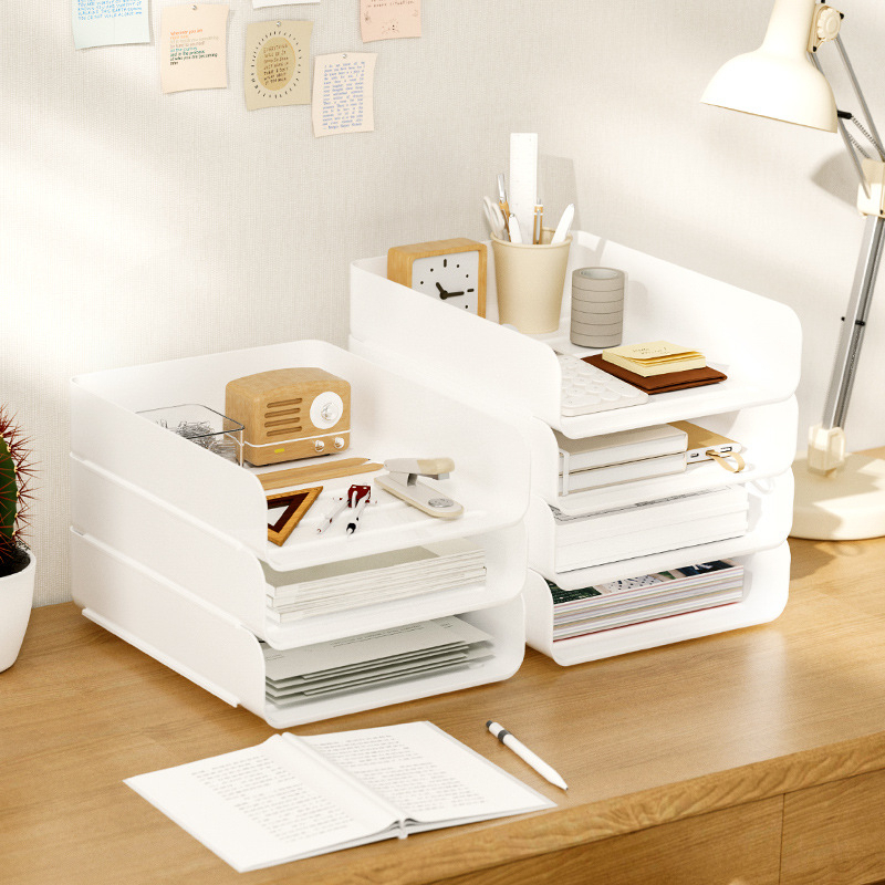 Stackable Desktop Letter Tray, A4 Paper Document Tray Organizer,Plastic ...