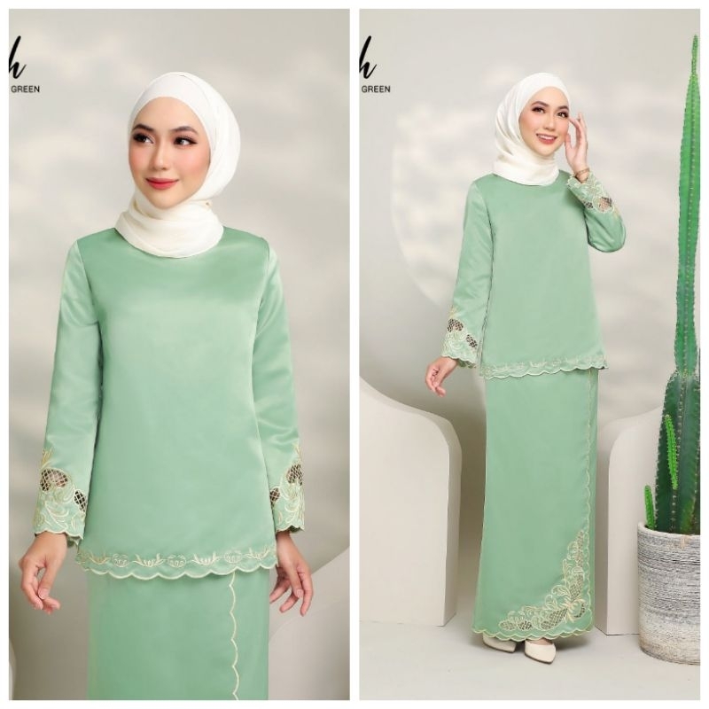 Qaseh Kurung Moden Satin! 1237 Baju Kurung Satin Lace Sulam Qaseh! Baju Kurung Kedah! Kurung ...