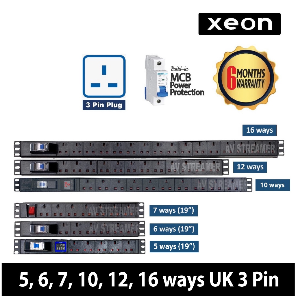 PDU Power Distribution Unit 5/6/7/10/12/16 Ways UK 3 pin Power Socket Extension | Shopee Malaysia