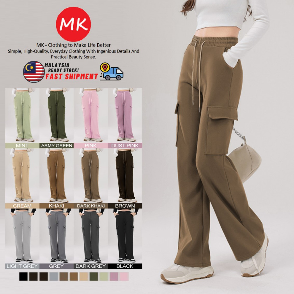 Baju Raya 2025 MK Cargo pants women Sassy Plus Size Straight Cut Multi-Pocket Cargo Pants seluar ...