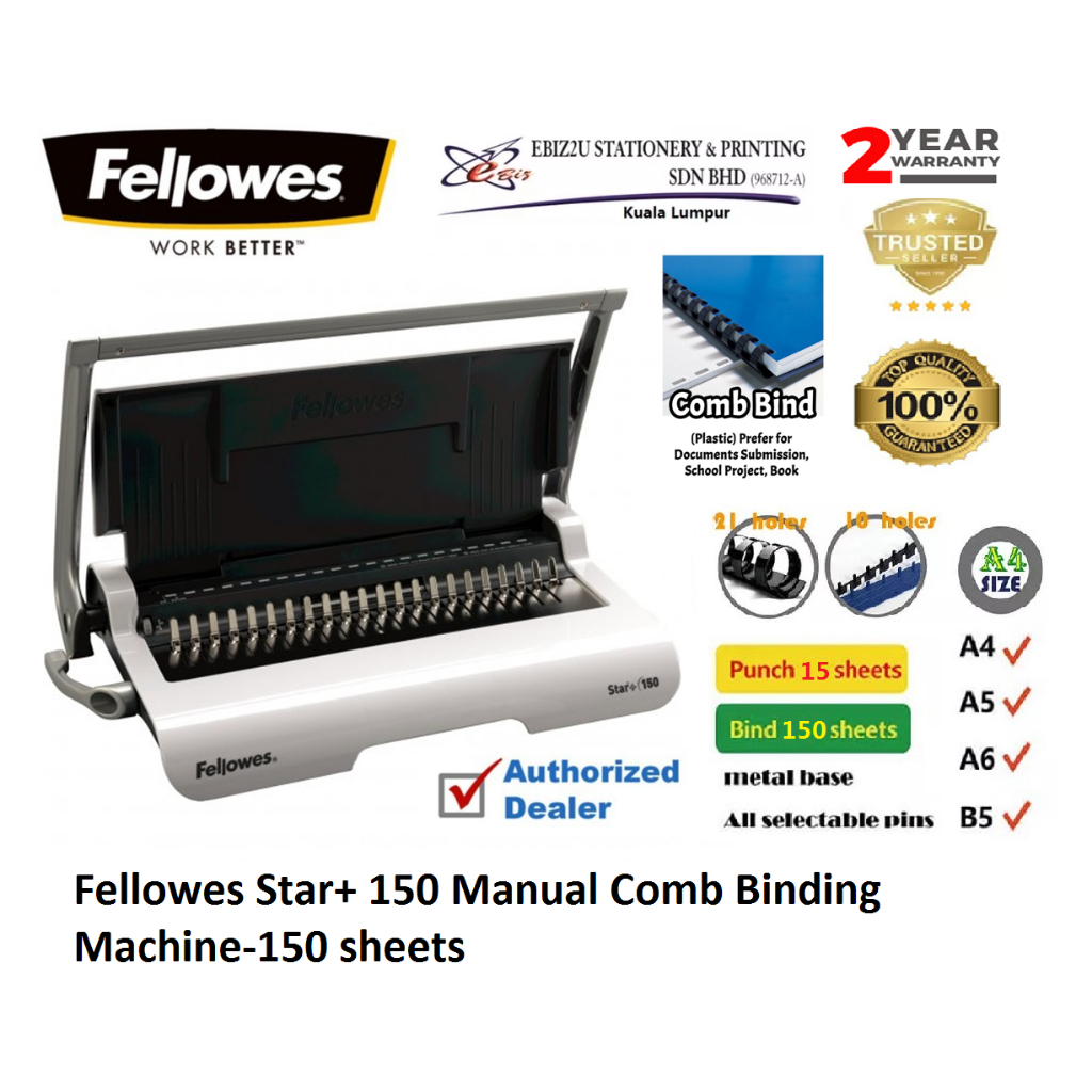 Fellowes Star 150 Plastic Comb Binder (White) binding machine, heavy ...