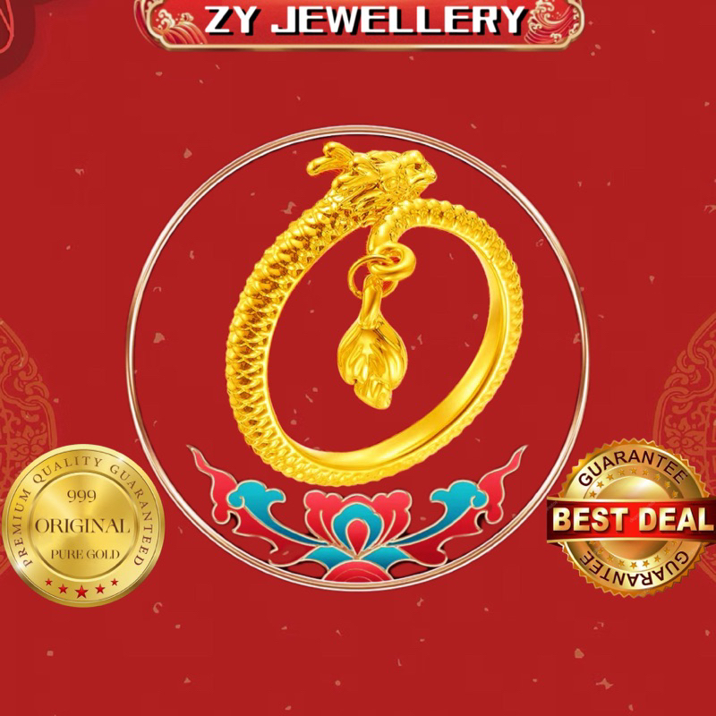 Zy Jewellery 2024 Dragon Year 5D 999 Pure Gold Fortune Dragon Golden ...