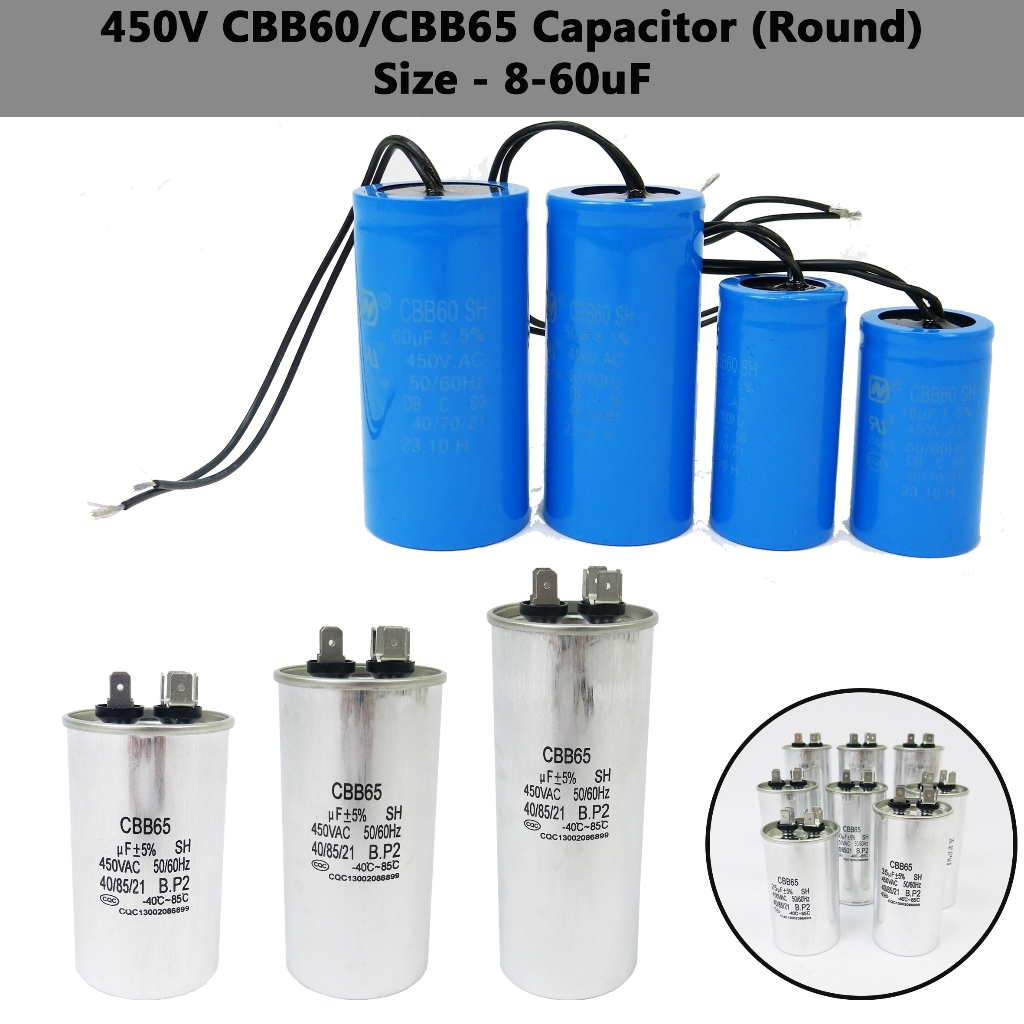 3H 450V CBB65 Air Conditioner/CBB60 Pump Motor Capacitor Round [8uF/15uF/20uF/25uF/30uF/35uF ...