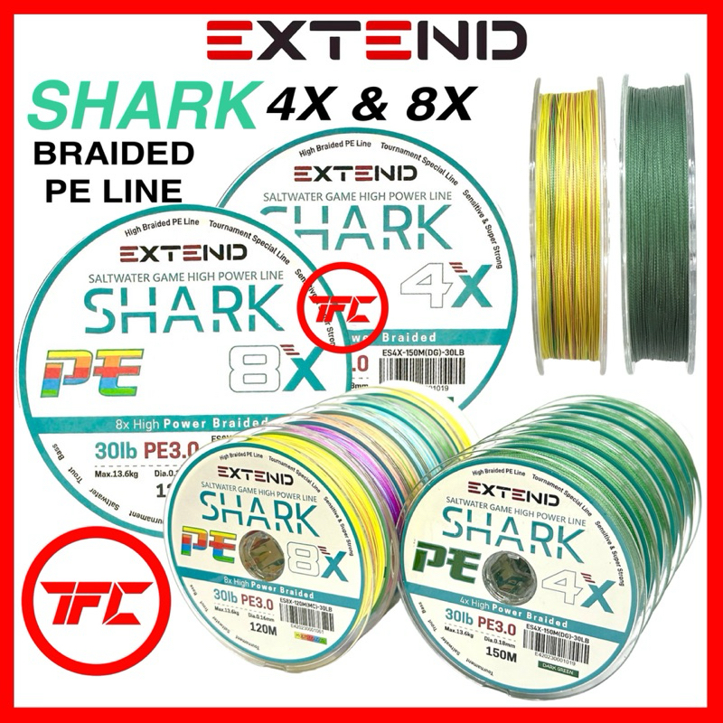 EXTEND Shark PE 4X & 8X Braided Fishing Line 120m / 150m Dark Green ...