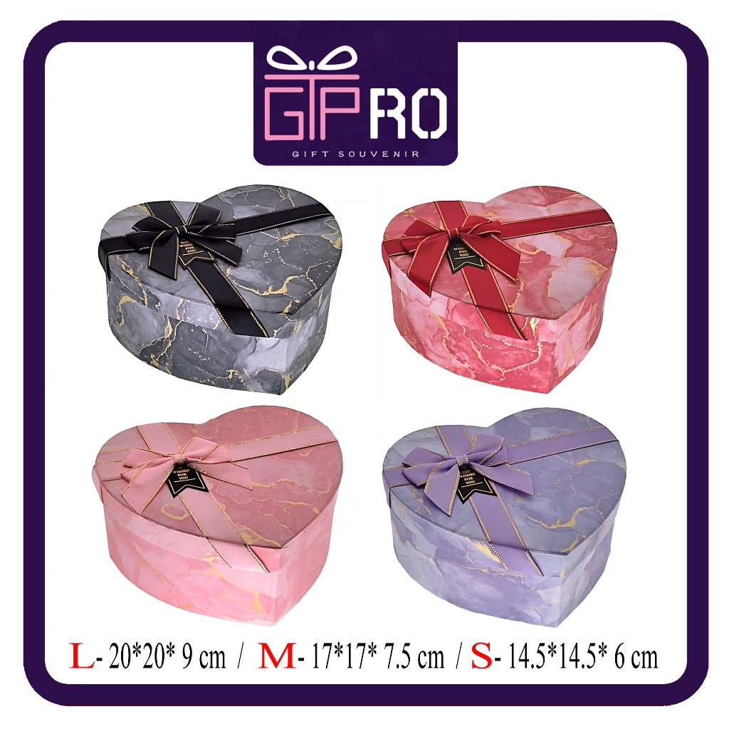 Gift Box 3 IN 1 Marble Heart Shape Gift Box with Ribbon & Card Best ...