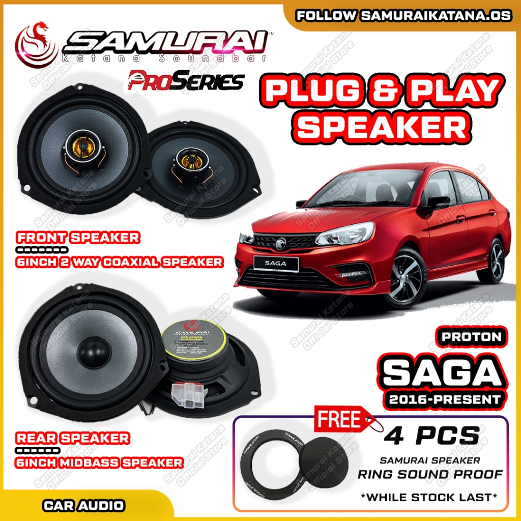 🔊 Proton Saga 16-Present Plug & Play Speaker SAMURAI KATANA SOUNDBAR ...