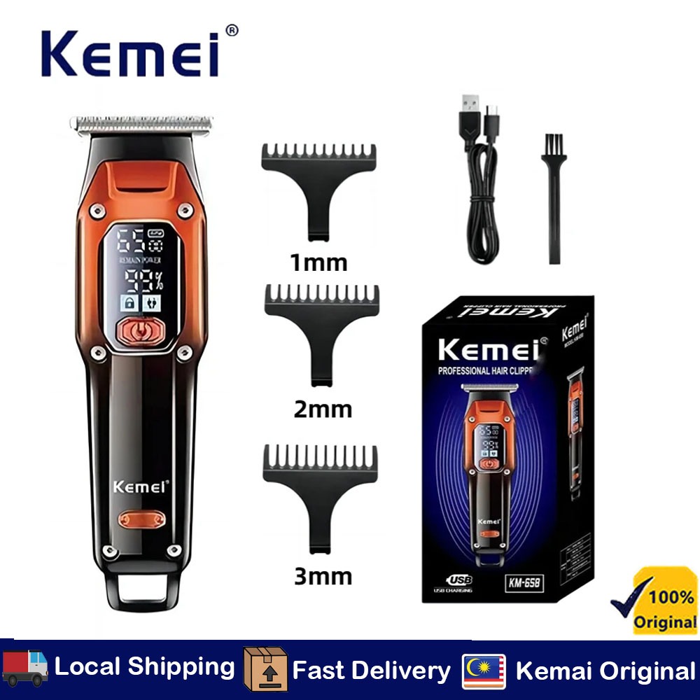 Kemei Professional Barber Hair Trimmer LED Display Haircuts Machine for Salon Rechargeable Hair ...