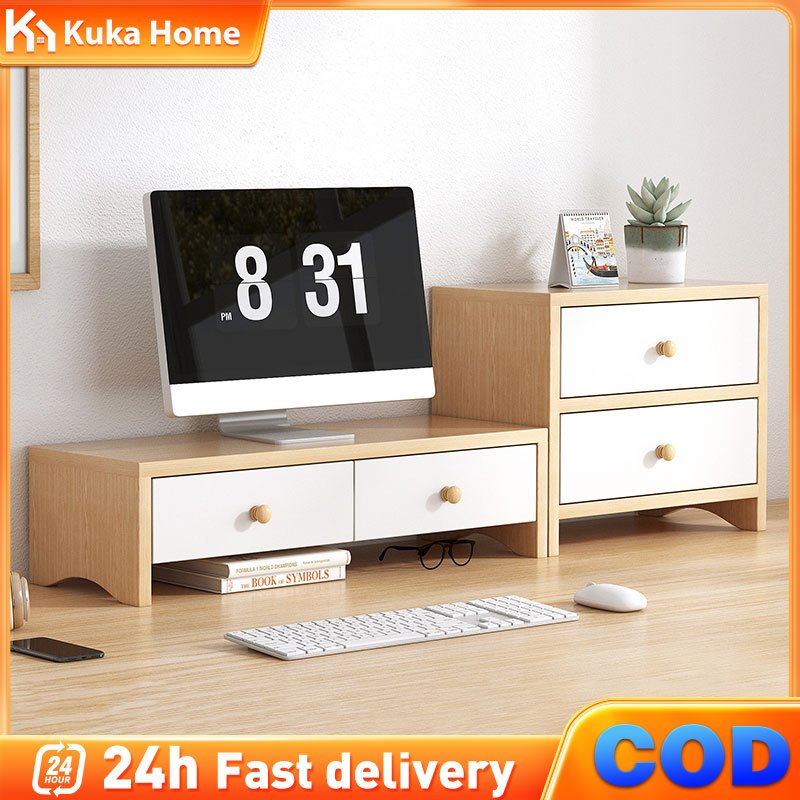 Computer Monitor Rack Drawer Wood Desktop Shelf 1/2 Layer Screen ...