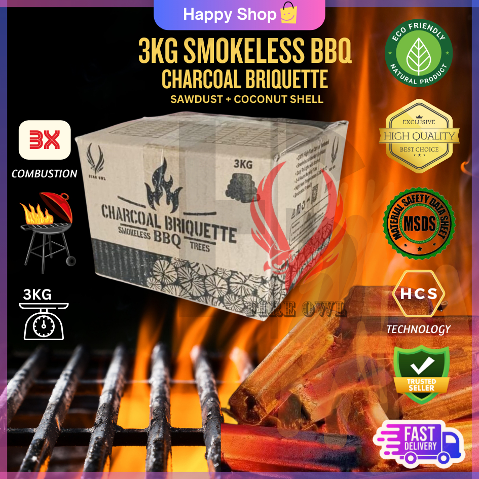Smokeless Charcoal Briquette 3KG Export Grade With Fire Starter/Arang kayu Tanpa Asap/natural ...