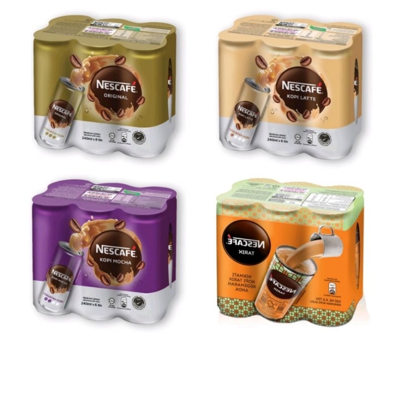 NESCAFE RTD Tin Can 240ml x 6 Original | Latte | Mocha | Tarik | Shopee ...