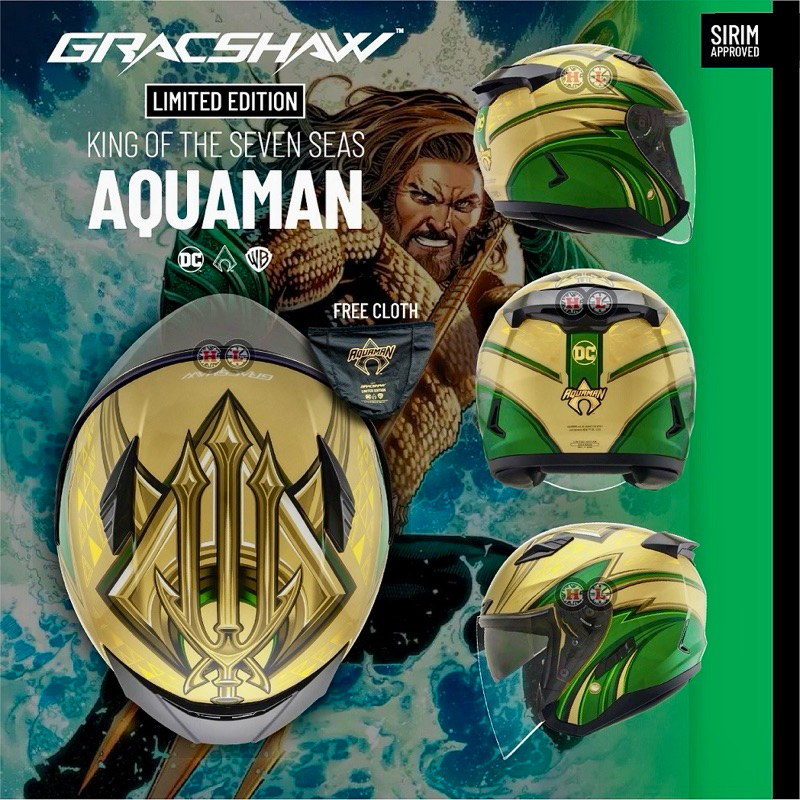 GRACSHAW GENNEX G535 DC MARVEL LIMITED EDITION AQUAMAN HELMET DOUBLE ...