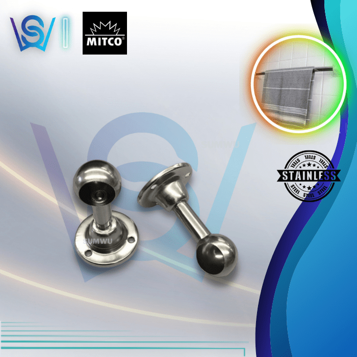 MITCO STAINLESS STEEL TOWEL ROD BRACKET WALL FOR BATHROOM WASHROOM PIPE ...