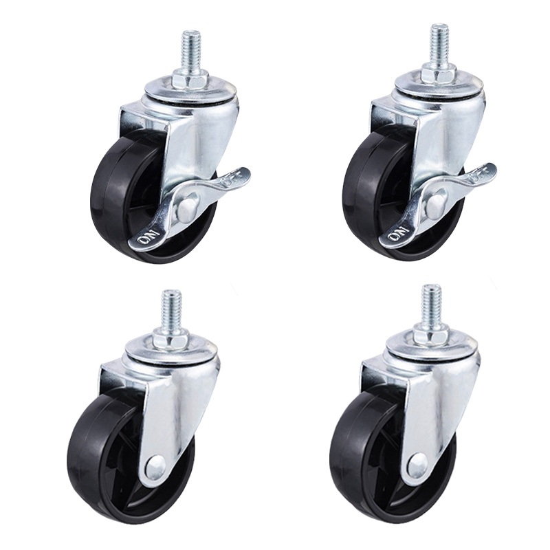 4 PCS BLACK RUBBER SWIVEL BRAKE CASTOR/CASTER TROLLEY WHEEL C/W NUT ...