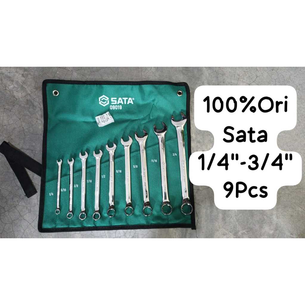 SATA 09019 1/4"-3/4" X 9 PCS SAE COMBINATION SPANNER SET 100% ORI(1/4 ...