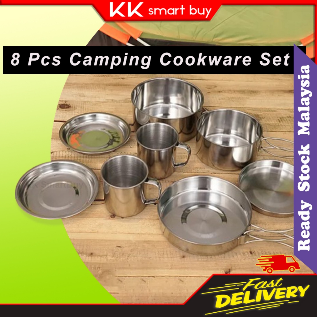 8 Pcs Pieces Camping Cookware Picnic Cooking Set Outdoor Cookware ...