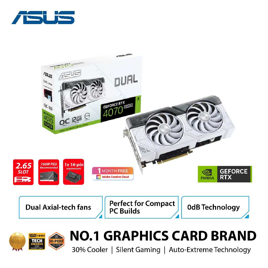 ASUS Dual GeForce RTX™ 4070 SUPER White OC Edition 12GB GDDR6X with two ...