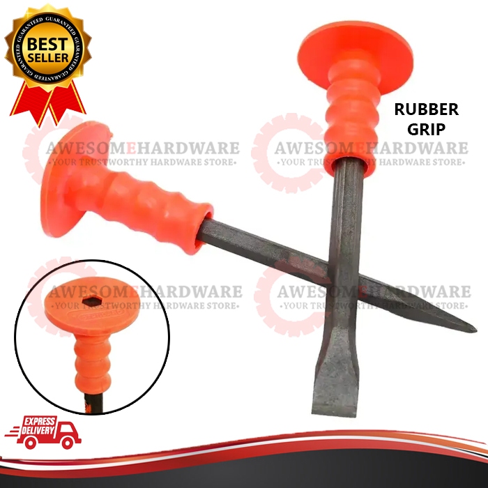 (POINT/FLAT) 10" COLD CHISEL WITH RUBBER PROTECTOR GRIP END FOR IMPACT ...