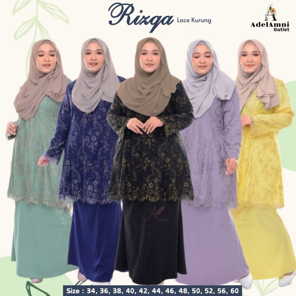 Baju Kurung Raya Lace Rizqa Sedondon Dewasa Plus size BF Friendly ...