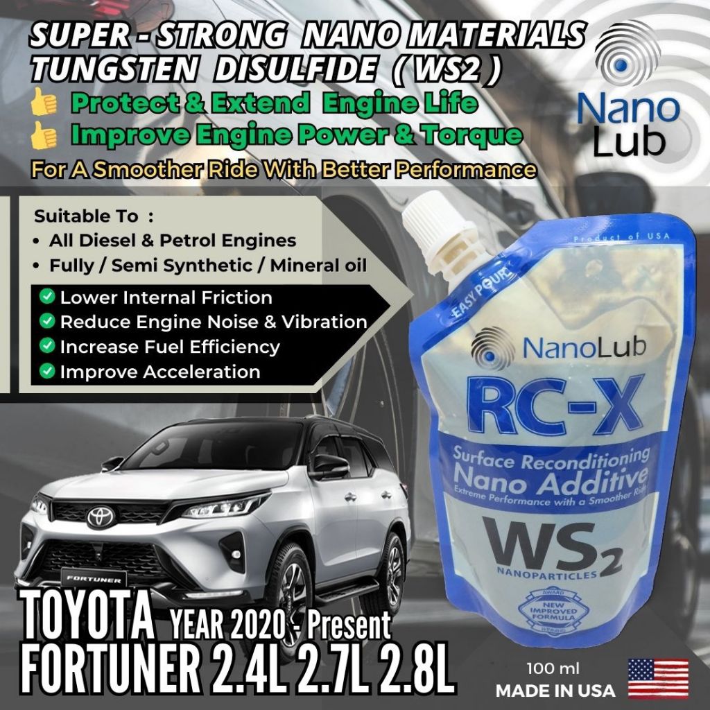 NanoLub RCX WS2 Engine Oil Additive - Toyota Fortuner 2.7L SRZ 2.8L VRZ ...