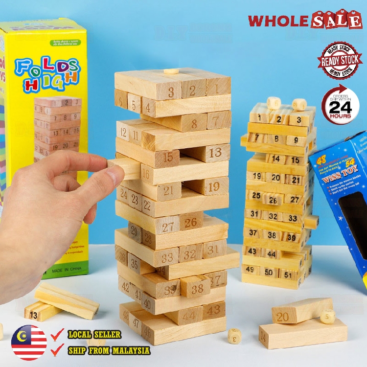 Wooden Blocks Stacking Balancing Game Tower Tumbling Board with Dice ...