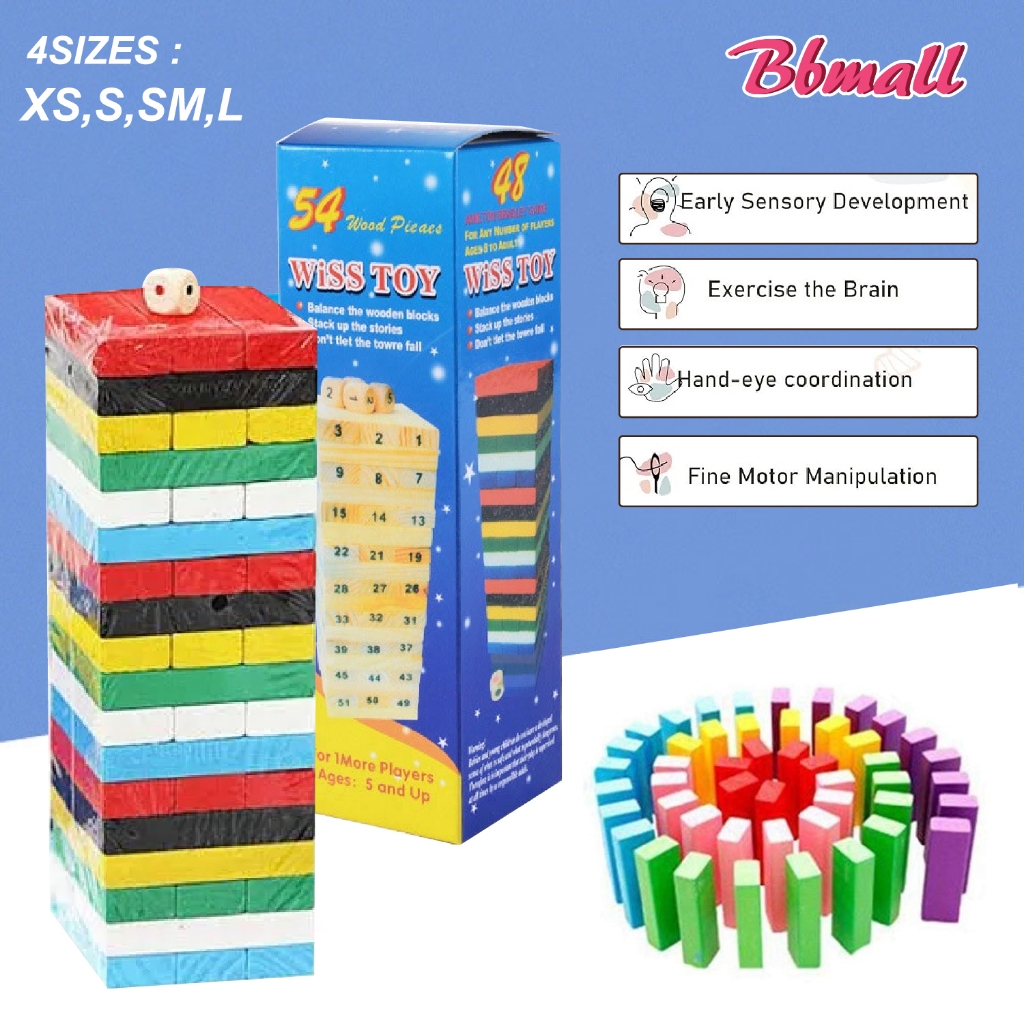 Colourful Wooden Blocks Stacking Balancing Game Tower Tumbling Board ...