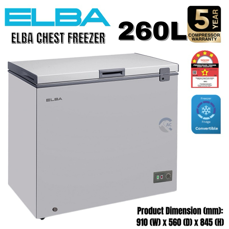 ELBA 260L Artico Series Chest Freezer EF-E2620(GR) | Peti Beku | Shopee ...