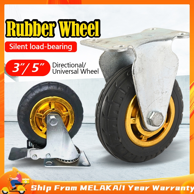 5'' (125mm) Heavy Duty Black Rubber Wheel/ Brake / Swivel /Caster ...