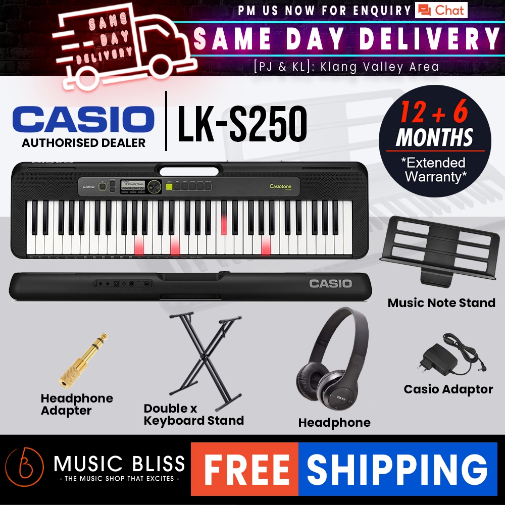 Casio LK-S250 61-Keys Casiotone Keyboard with FREE Keyboard Stand and ...