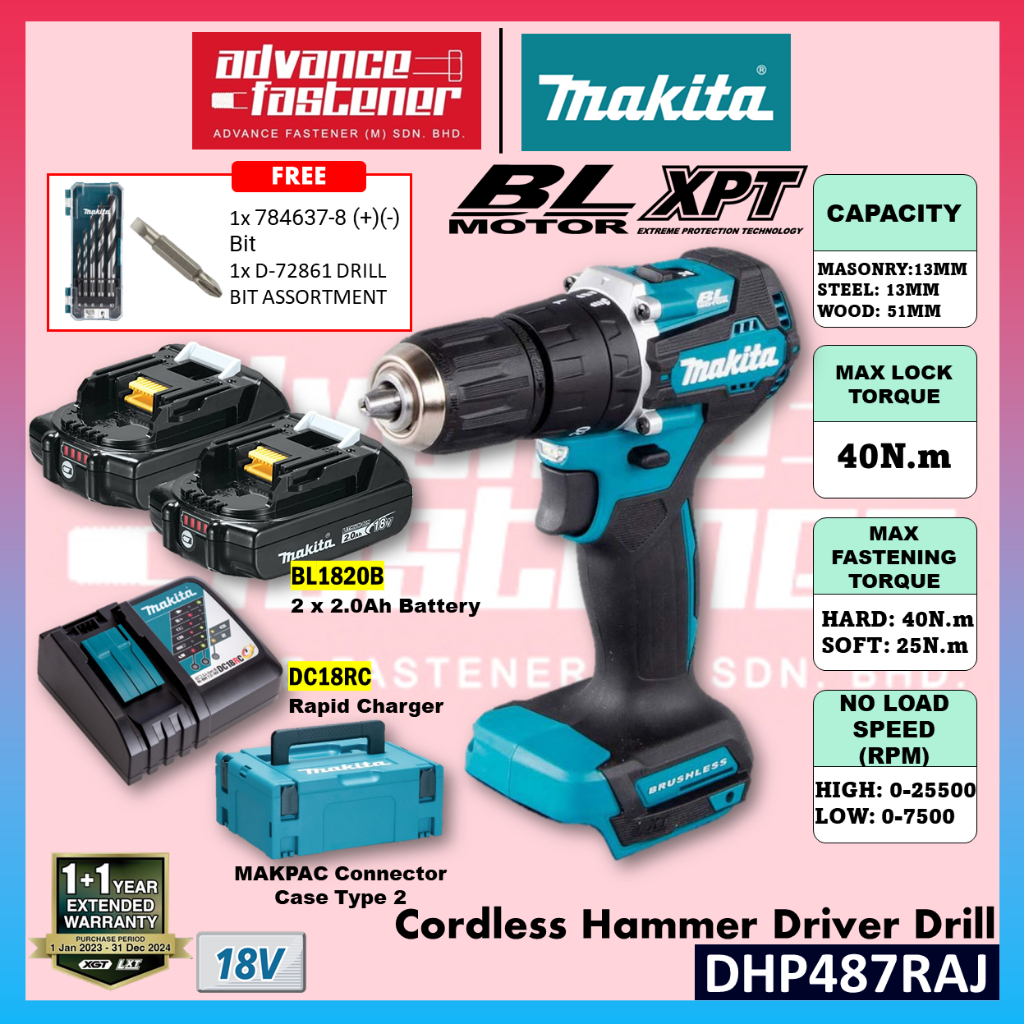 MAKITA DHP487RAJ / DHP487Z 18V Cordless Hammer Driver Drill 13MM (1/2") | Shopee Malaysia