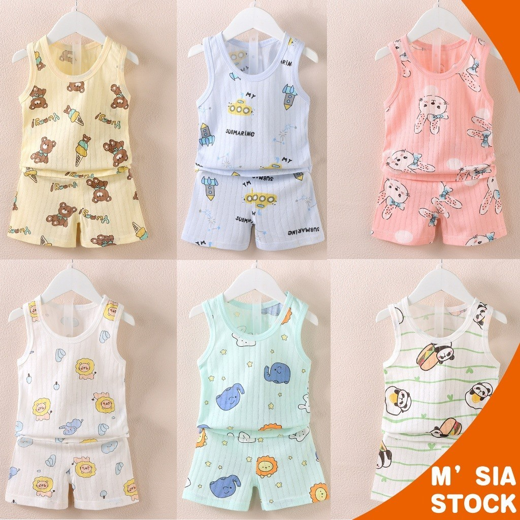 Budak Singlet Set Baby Cute Vest Suits Cartoon Cotton Sleeveless Shirt ...