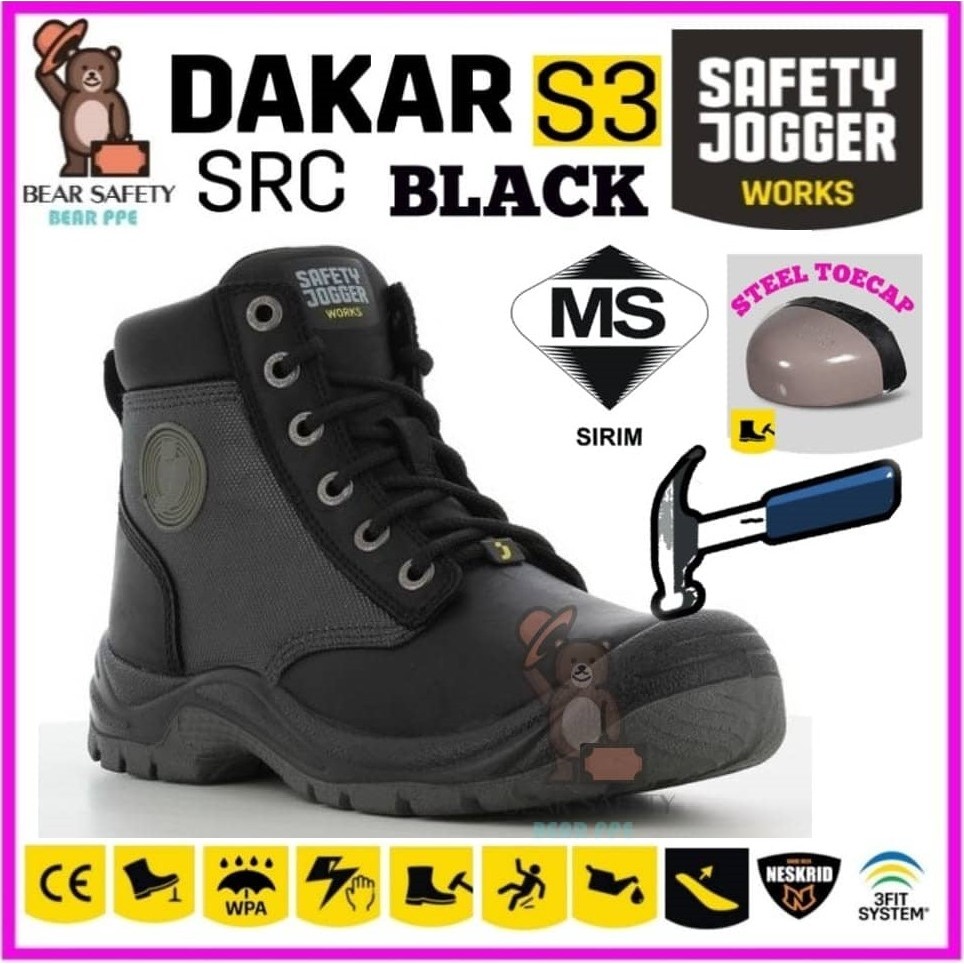 SAFETY JOGGER SAFETY SHOES / KASUT KESELAMATAN - DAKAR S3 018 (BLACK) MID-CUT | Shopee Malaysia