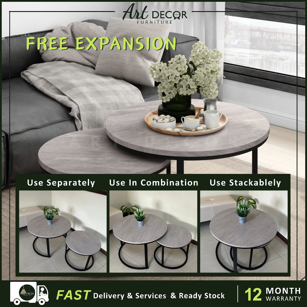 Art Decor Melamine Coffee Table Marble Texture /Meja Kopi Bulat Ruang ...