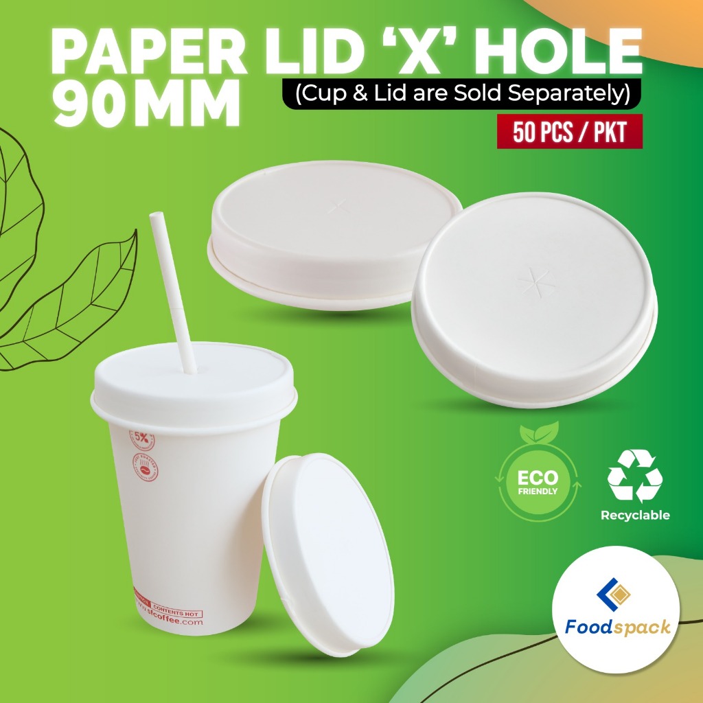 (50pcs/pkt) 90mm Paper Lid "X" Hole for Paper Cup (cup & lid are SOLD ...