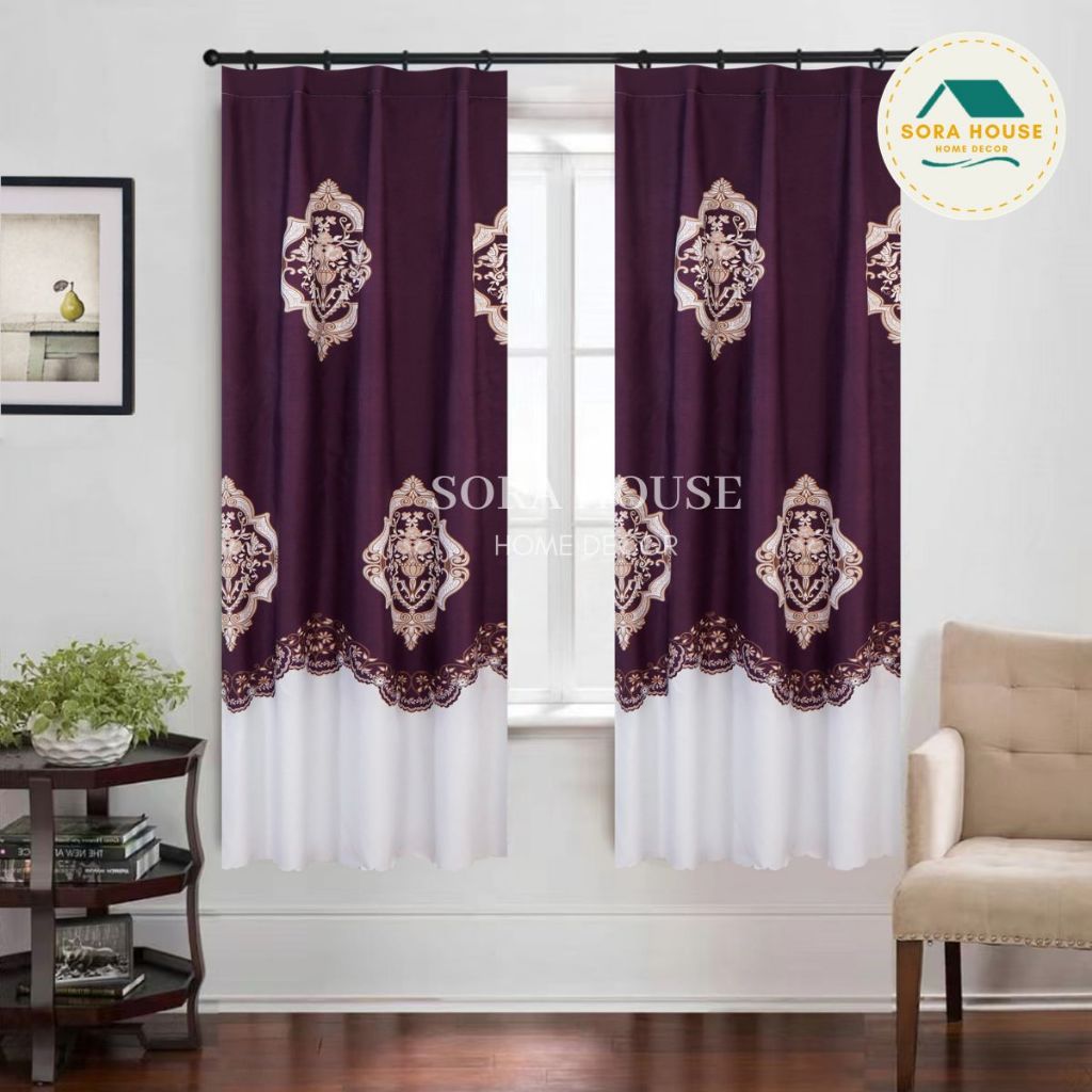 [RCJ⚜] SORA BATIK Semi Blackout Curtain 2IN1 Hook Rod Langsir Raya ...