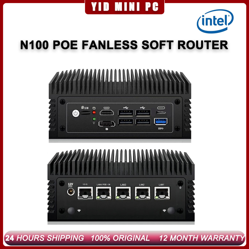 Fanless Soft Router POE IN AlderLake N100 MINI PC pfSense Firewall 4 ...