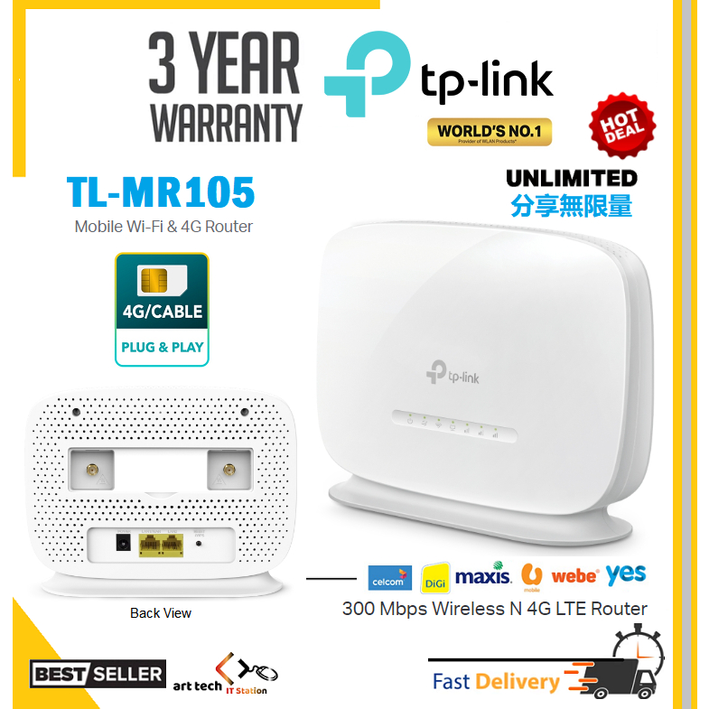 TP-LINK UNLIMITED TL-MR105 300 Mbps Wireless N 4G LTE Router MR105 | TP ...