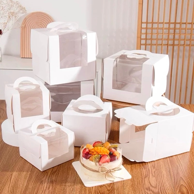 3/4/6/8 Inch White card board cake box with handle Heighten cake ...