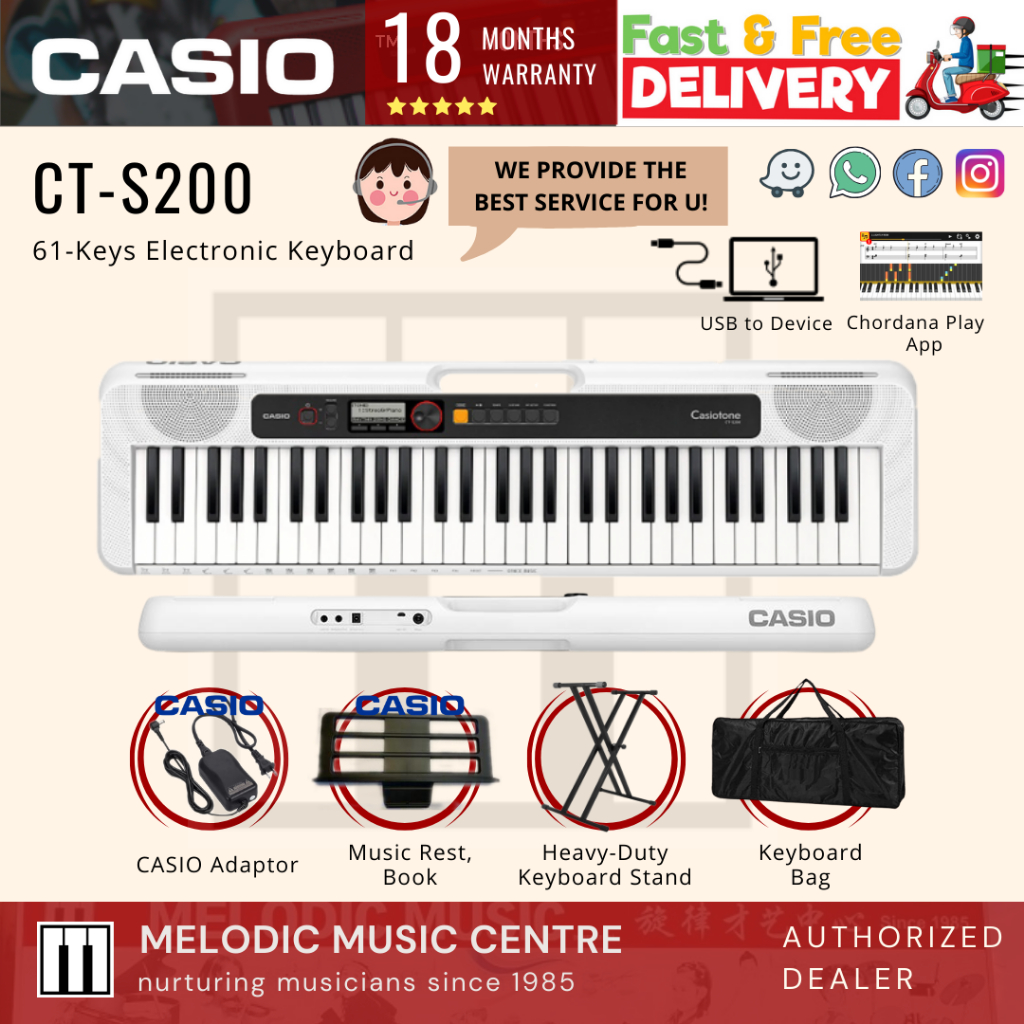 Casio CT-S200 61 Keys CASIOTONE Keyboard WHITE PACKAGE 4 TYPES (CTS200 ...