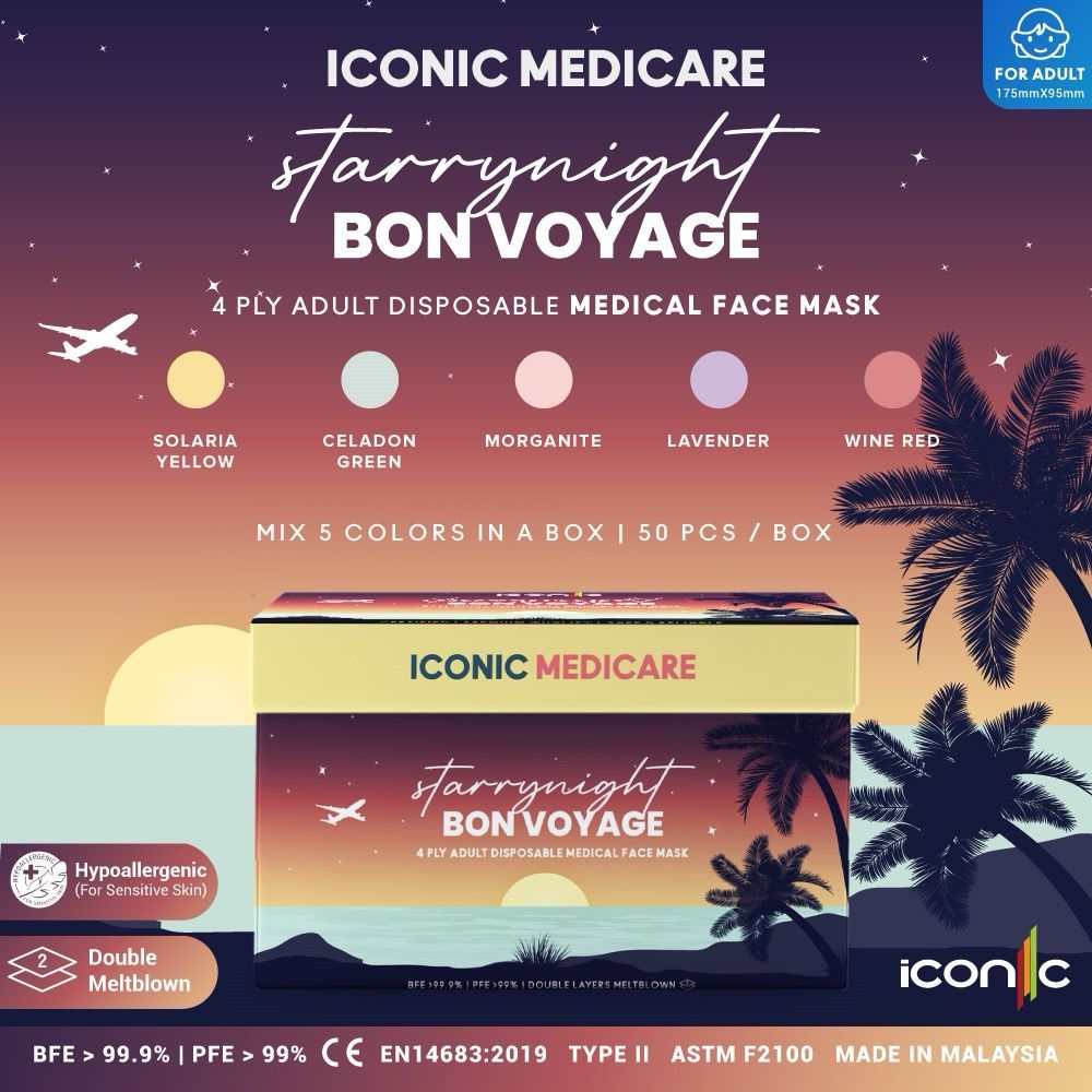 Iconic 4 Ply Medical Face Mask - Starry Night Bon Voyage (50pcs ...