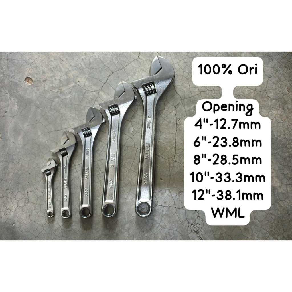 SATA ADJUSTABLE SPANNER WRENCH 4"-6"-8"-10"-12" 47201-47205 | Shopee ...