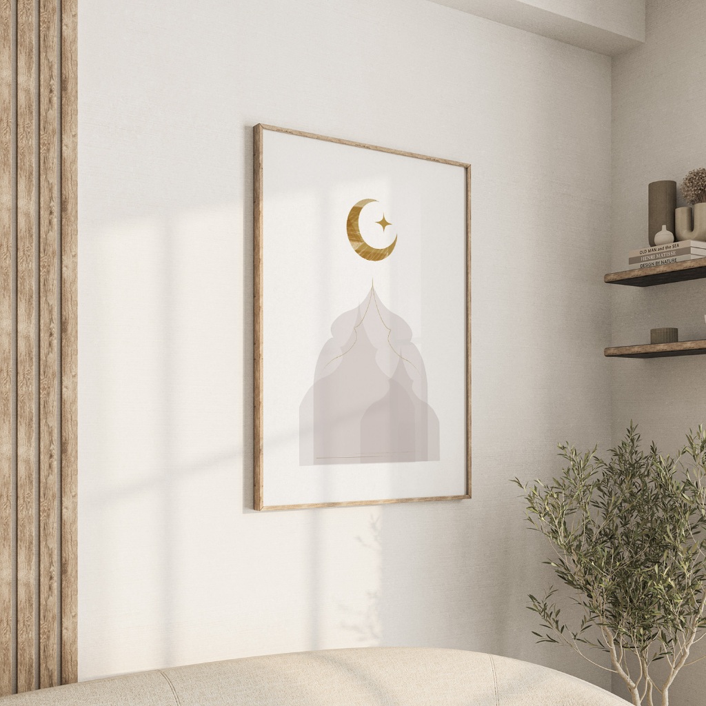 Silhouette Print, Mosque Wall Art, Pastel Color Palette, Moon And Star ...