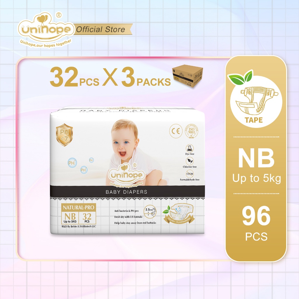Unihope Natural Pro Baby Diapers Tape Ultra Thin Skin Friendly Newborn ...
