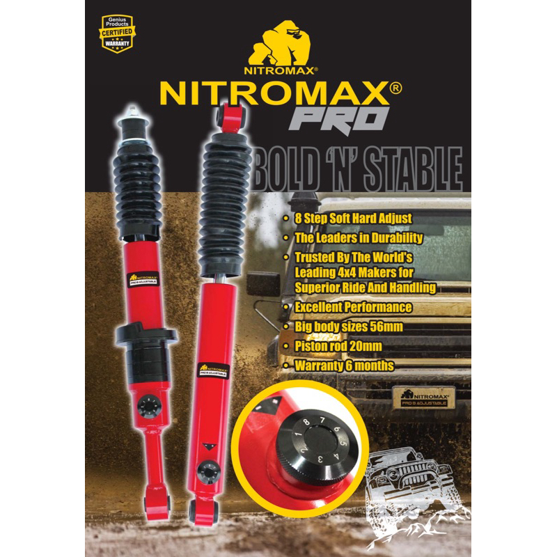 4x4 HEAVY DUTY ADJUSTABLE NITROMAX PRO ABSORBER HI LOW SOFT HARD TOYOTA ...